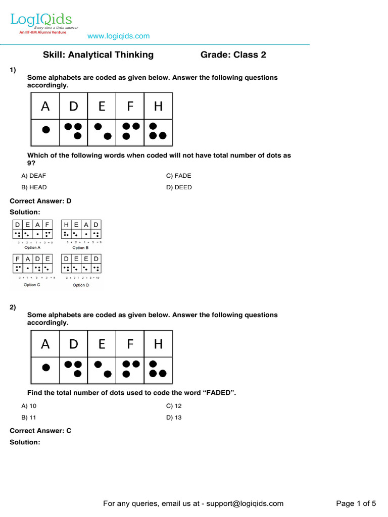 Class 2 - Worksheet No 2 - Analytical Thinking - Easy - Solution | PDF ...