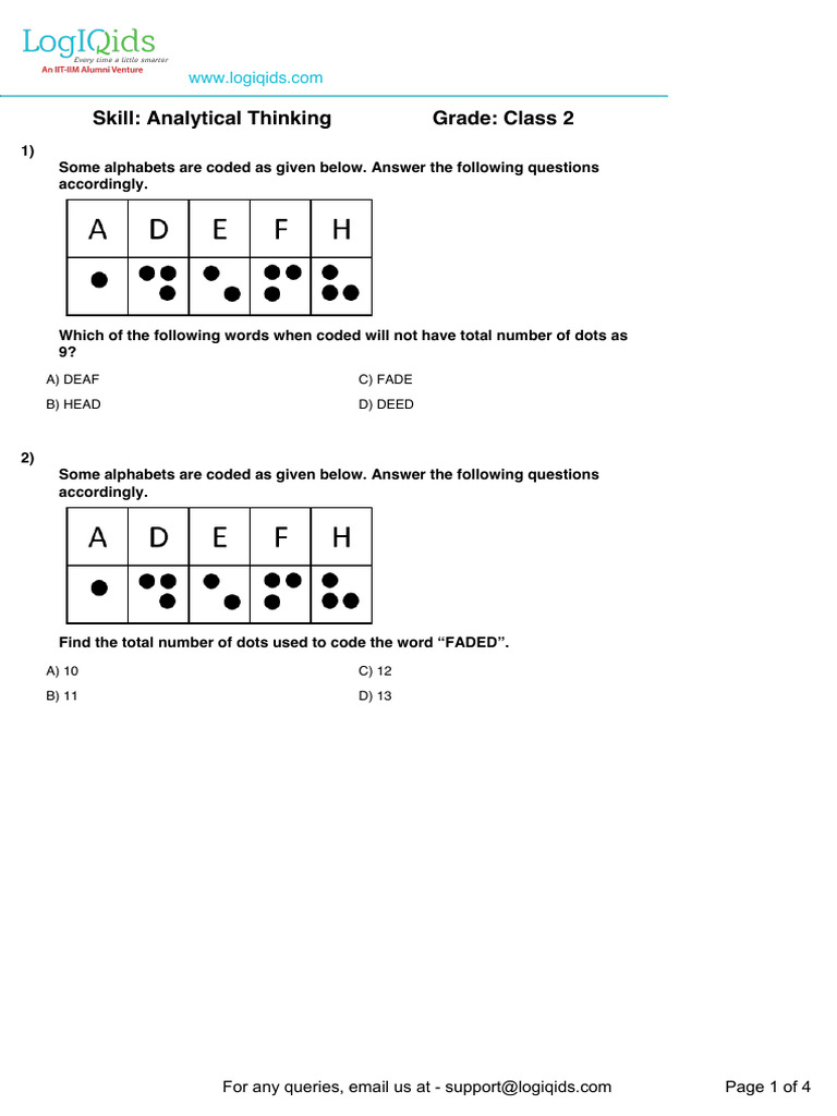 Class 2 Logical Reasoning Worksheets | PDF | Alphabet | Languages Of Asia