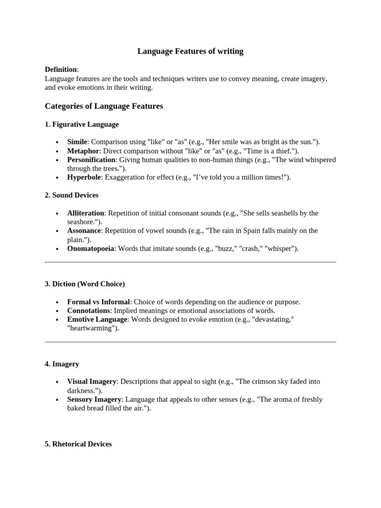 Language Features of Writing | PDF