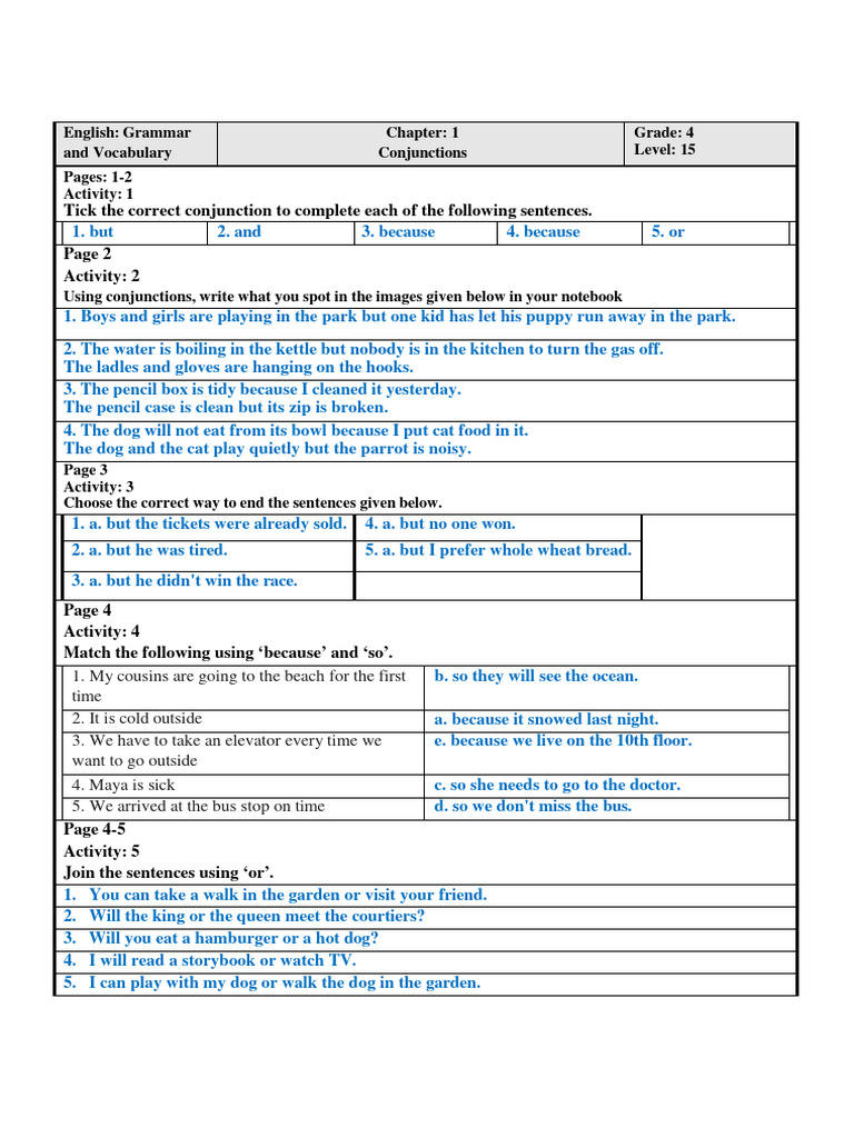 GV - CH 1 - Conjunctions - Eng - GR 4 - Vol 3 - TBAS 9 | PDF