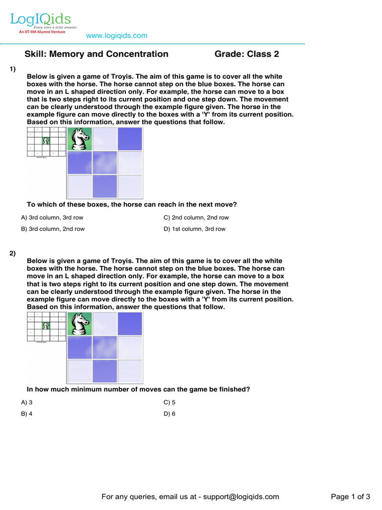 Class 2 - Worksheet No 13 - Memory and Concentration - Medium | PDF