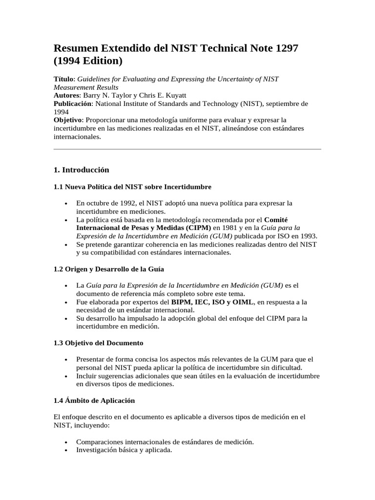 Resumen Extendido Del NIST Technical Note 1297 | PDF | Incertidumbre ...