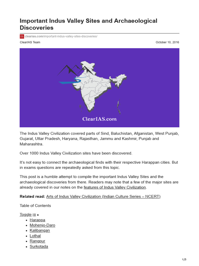 Clearias Com Important Indus Valley Sites and Archaeological ...