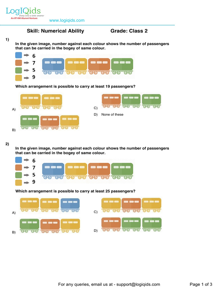 Class 2 - Worksheet No 15 - Numerical Ability - Medium - Copy | PDF