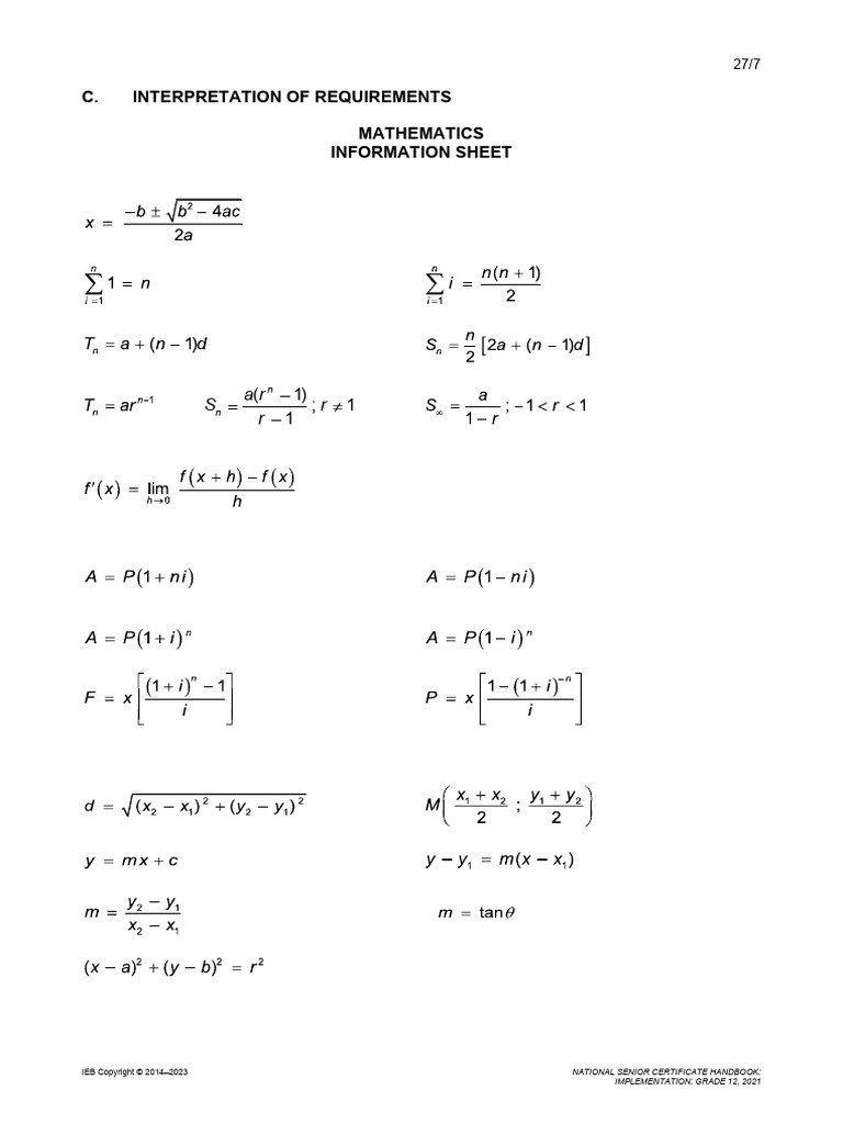 Formula Sheet | PDF