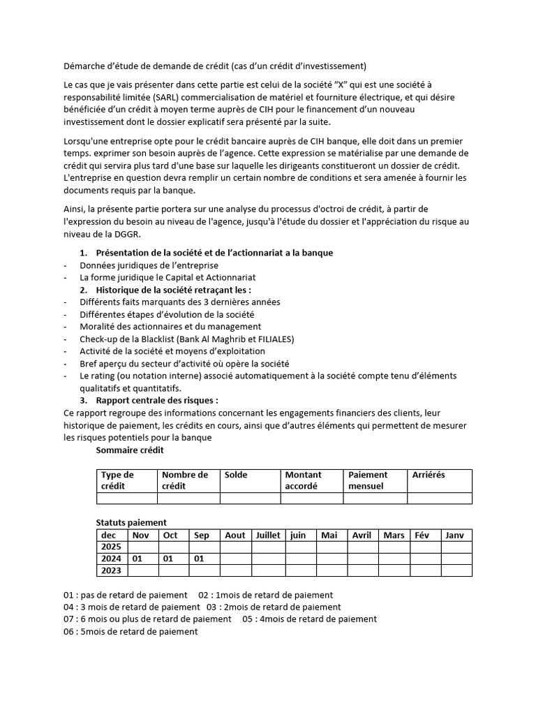 Étude de demande de crédit d'investissement | PDF | Prêts | Crédit