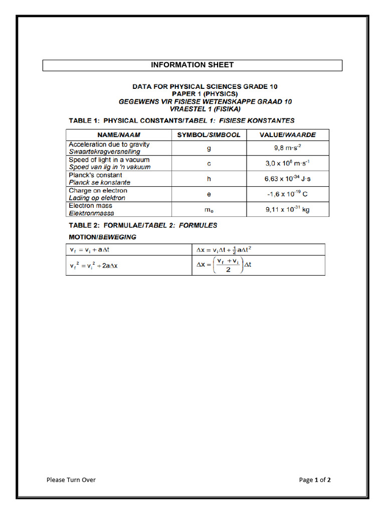 Physical Science G10 Information Sheet | PDF
