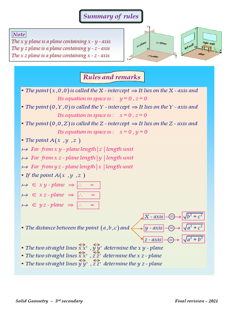 Solid geometry final revision answers 2021 | PDF | Euclidean Vector | Line (Geometry)