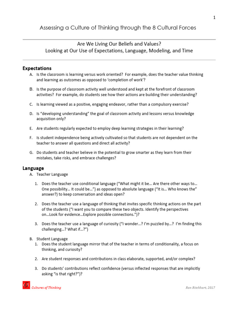 Assessing Classroom Thinking Cultures | PDF | Learning | Teachers