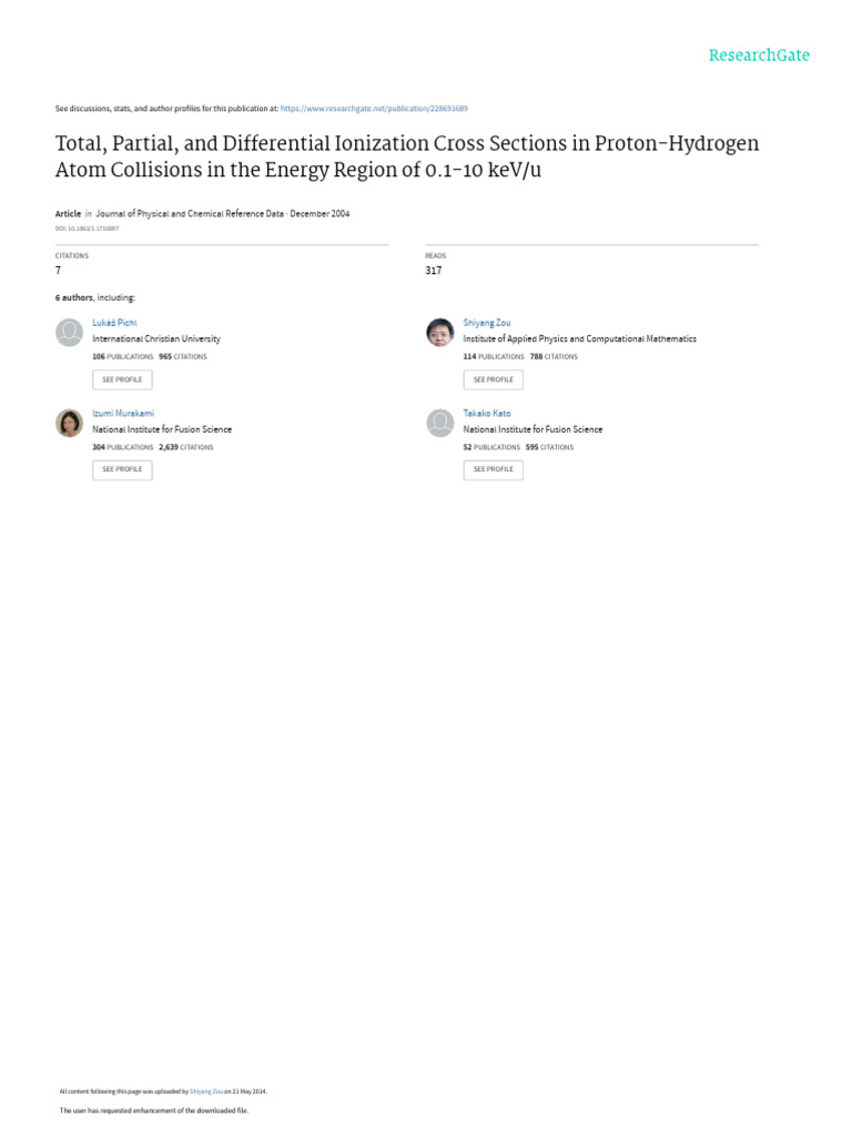 Total Partial and Differential Ionization Cross Se | PDF | Ionization ...