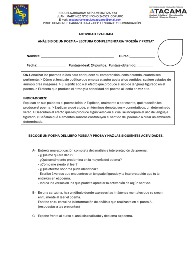 Actividad Evaluada Poesía | PDF | Poesía | Comunicación