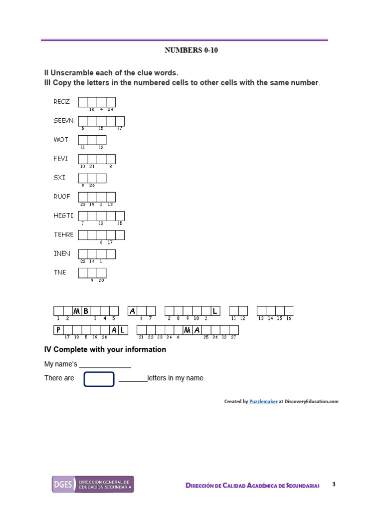 Numbers 0-10 Educational Activity | PDF