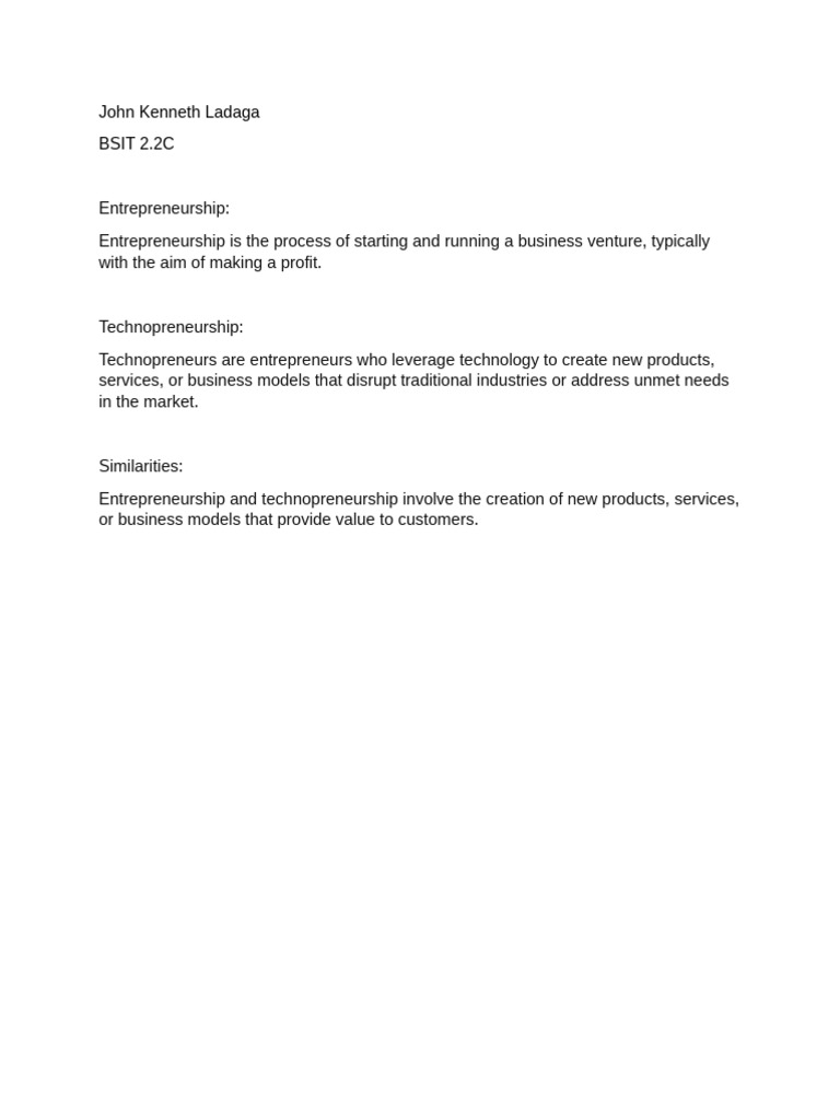 Entrepreneurship vs. Technopreneurship | PDF