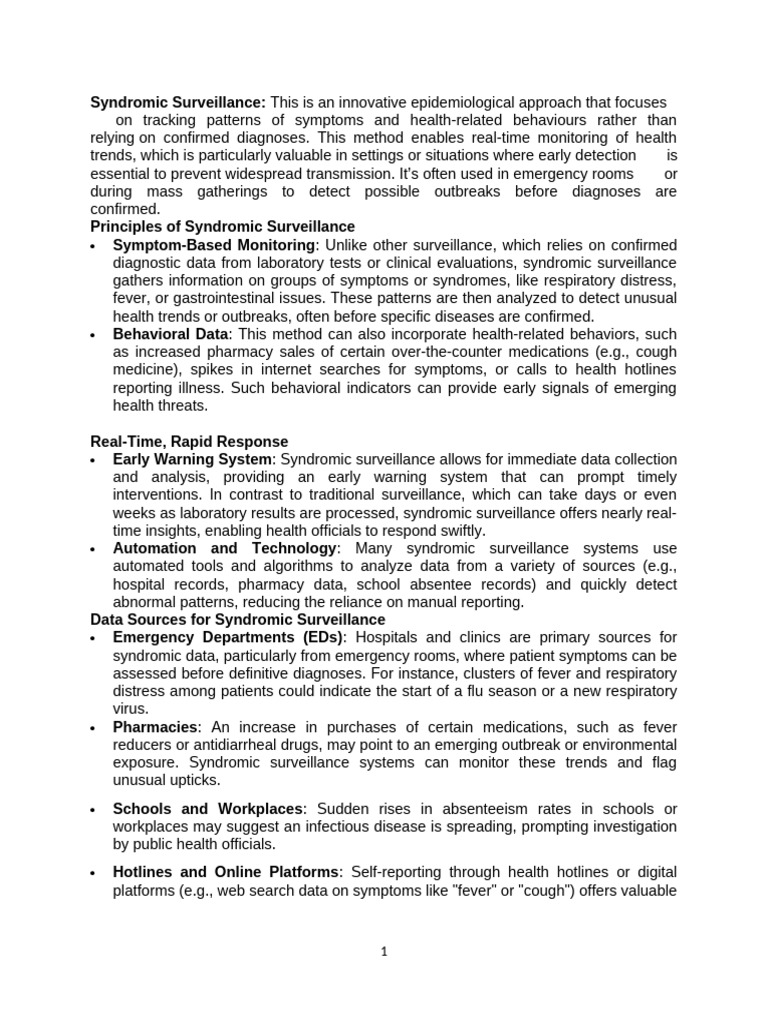 Syndromic Surveillance Note 1 | PDF | Pandemic | Influenza