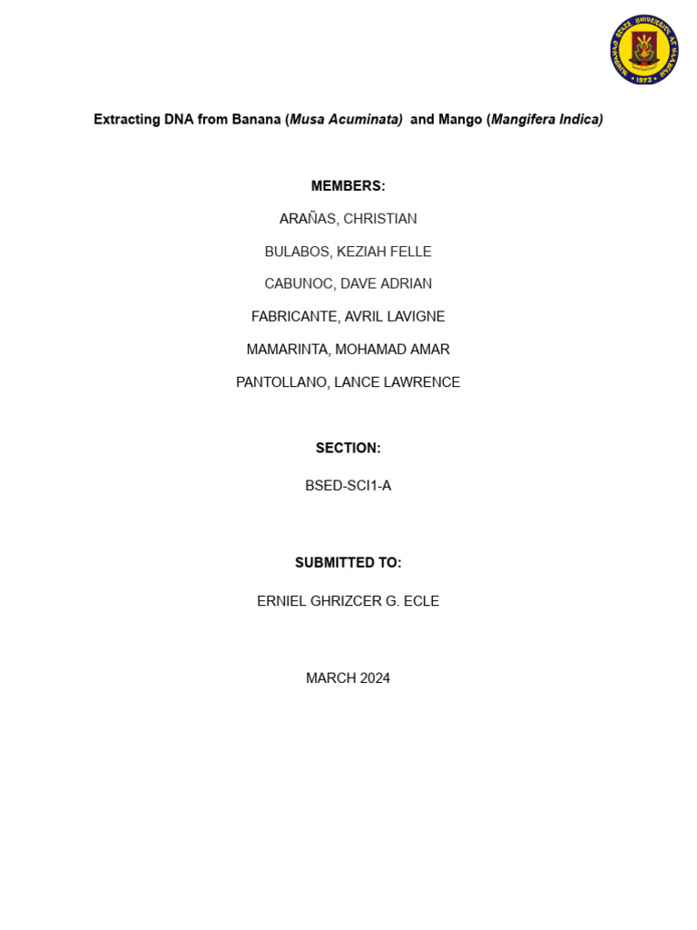 GROUP-3-Extracting DNA From Banana (Musa Acuminata) and Mango ...