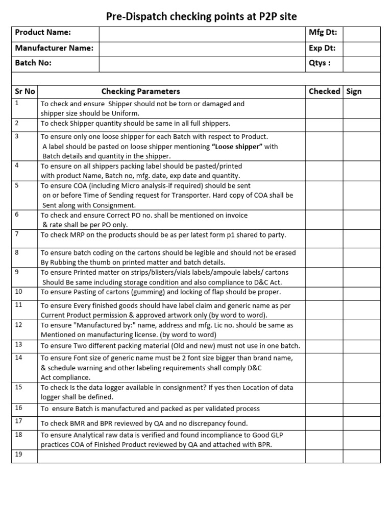 Pre Dispatch Checking Points For P2P Site | PDF | Computing