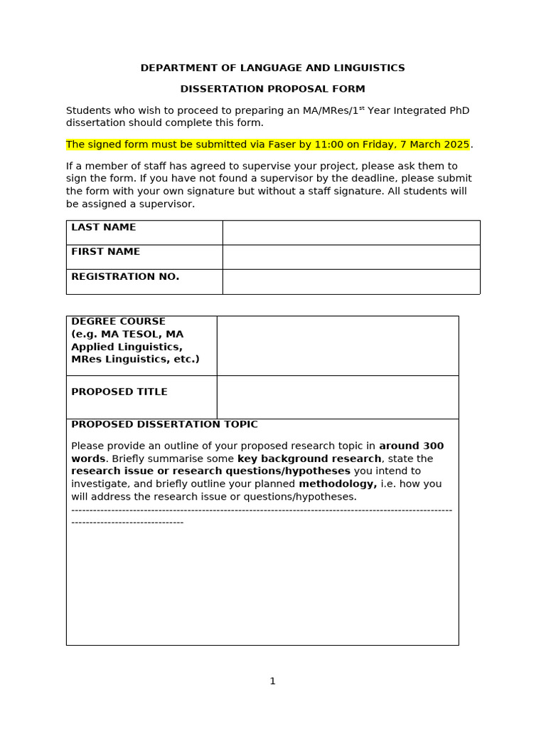 MA Dissertation Proposal Form | PDF