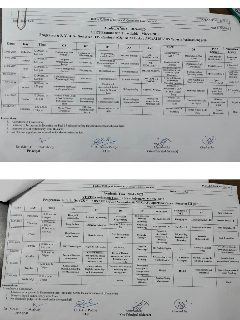 ATKT Sem 1-3-5 UG-PG March 2025 Sem End Time Table | PDF