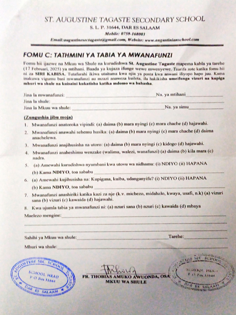 TATHMINI YA TABIA | PDF