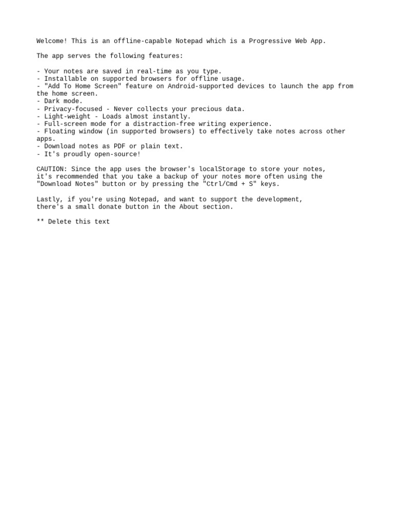 Offline-Capable Notepad App Features | PDF