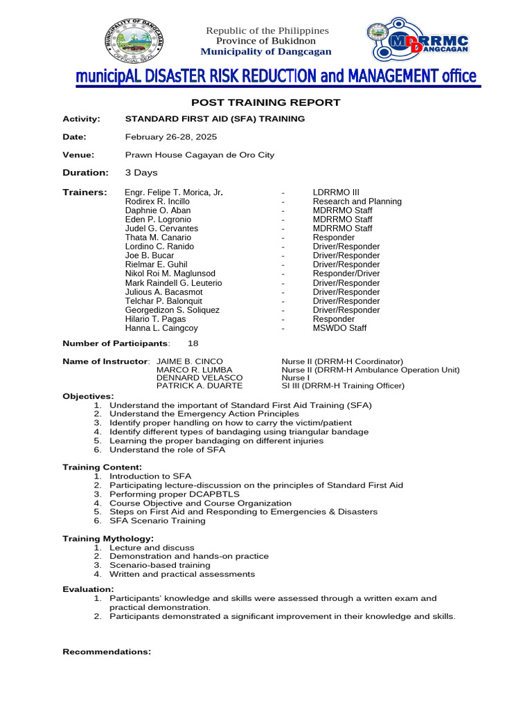 Post Training Report-SFA-2nd Batch 2025 | PDF