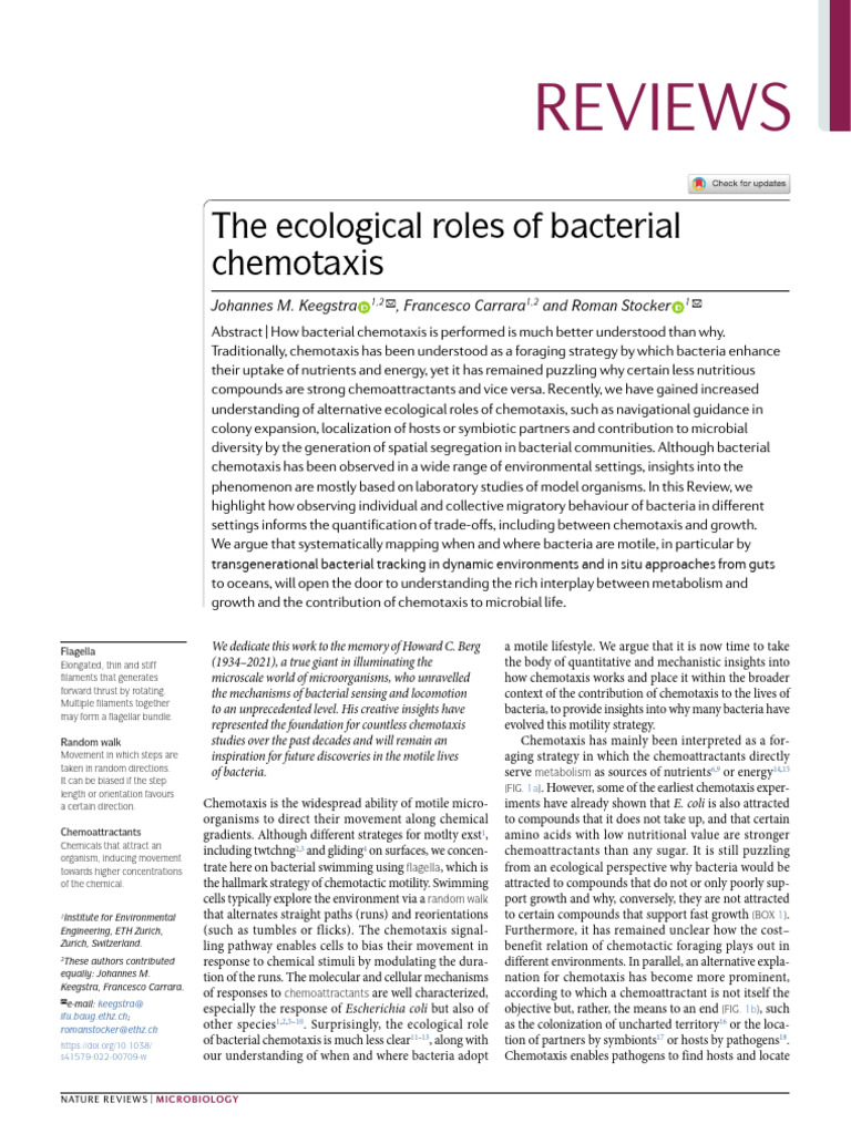 The Ecological Roles of Bacterial Chemotaxis | PDF | Chemotaxis | Bacteria