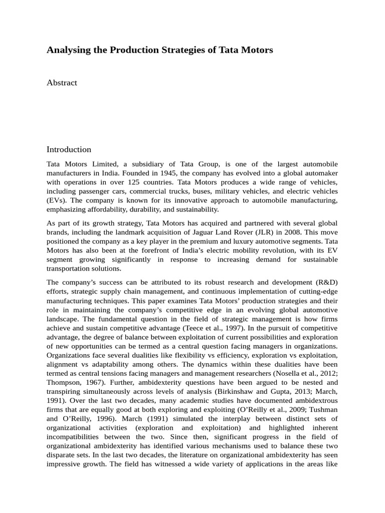 Tata Motors Production Strategies Analysis | PDF | Lean Manufacturing ...