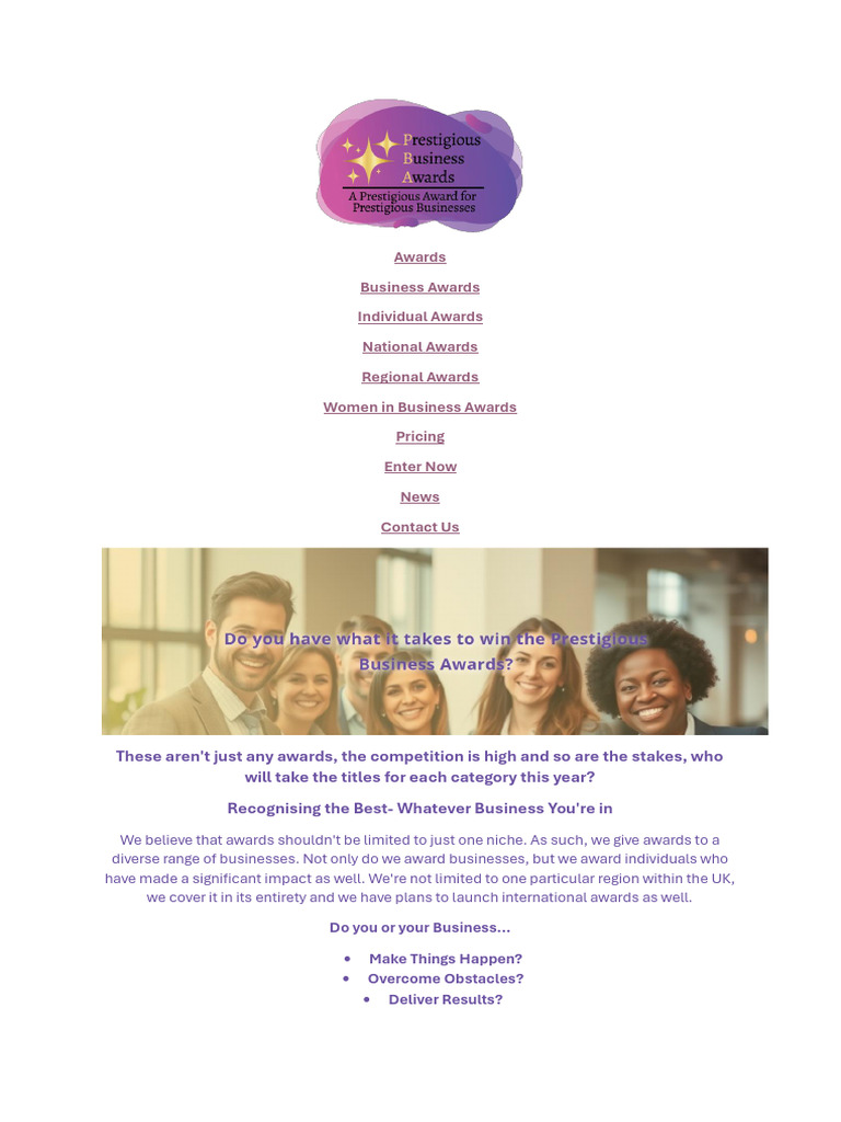 Prestigious Business Awards Overview | PDF | Reputation | Innovation