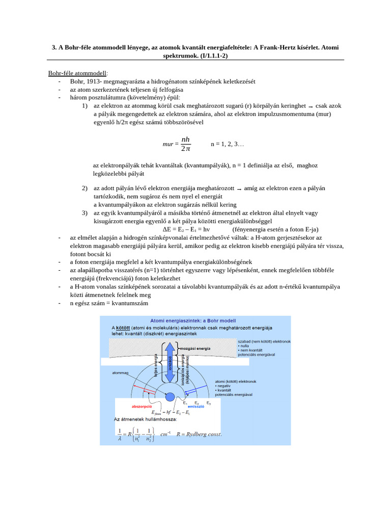 A Bohr-Féle Atommodell Lényege, Az Atomok Kvantált Energiafeltétele: A ...