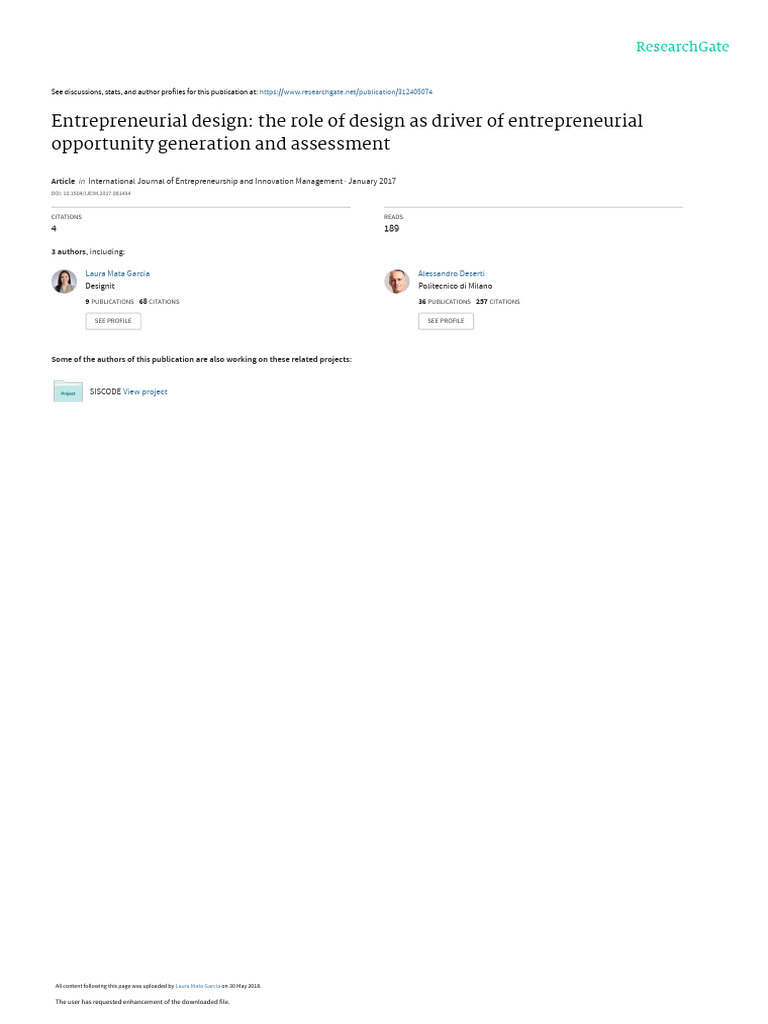 Role of Design in Entrepreneurial Opportunities | PDF ...
