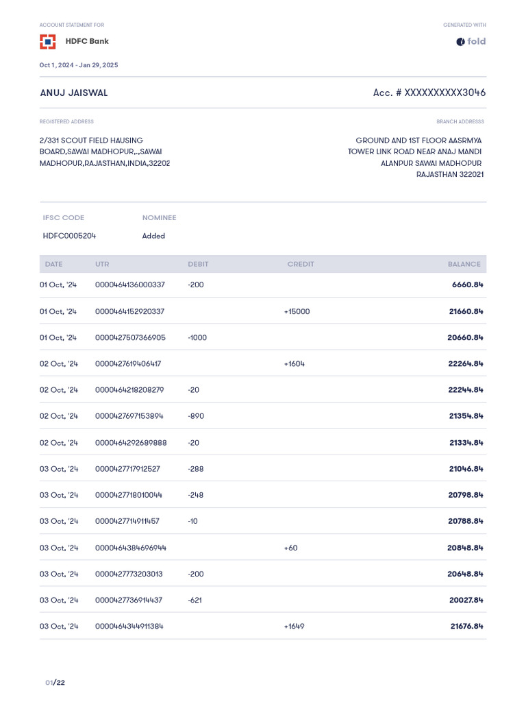 Fold-HDFC Bank-Statement-202501290839 | PDF | Service Industries ...
