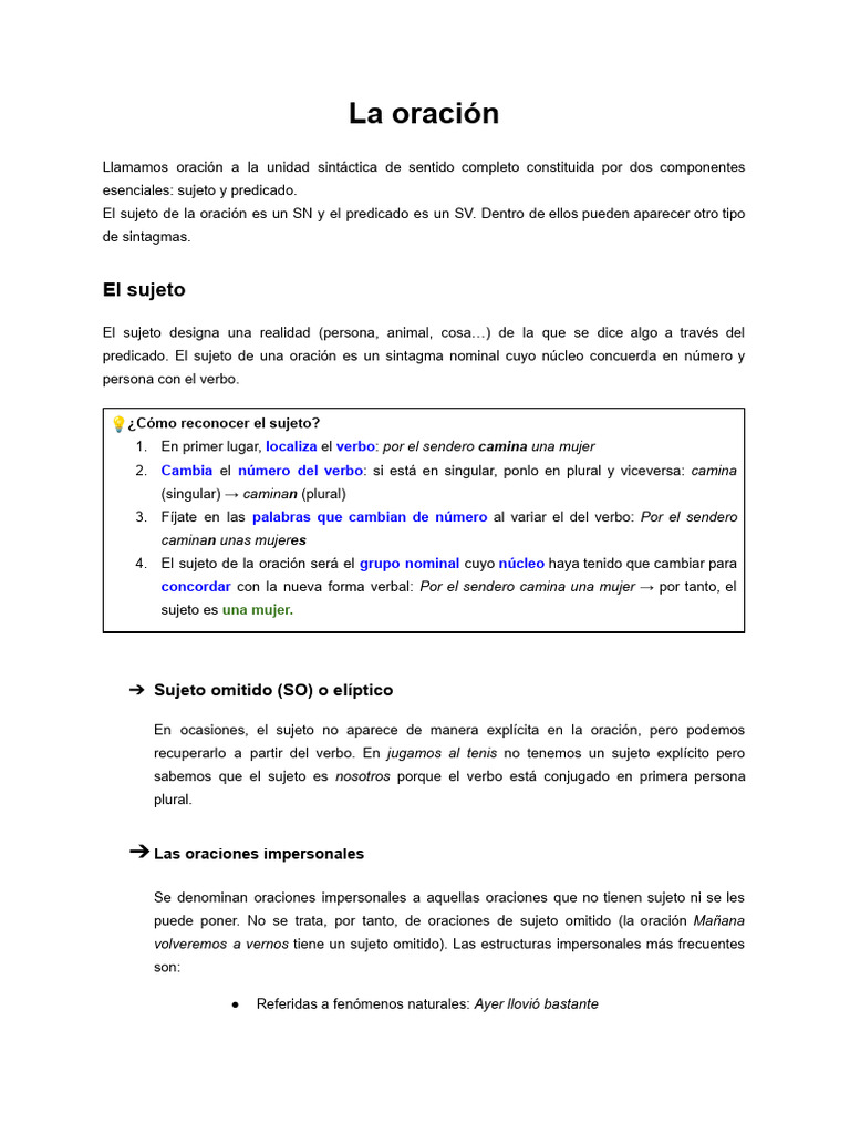 Sujeto y predicado en la oración | PDF | Predicado (Gramática) | Asunto ...