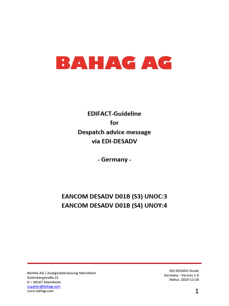 BAHAG DESADV Guide D01B V1.6 EN | PDF | Invoice