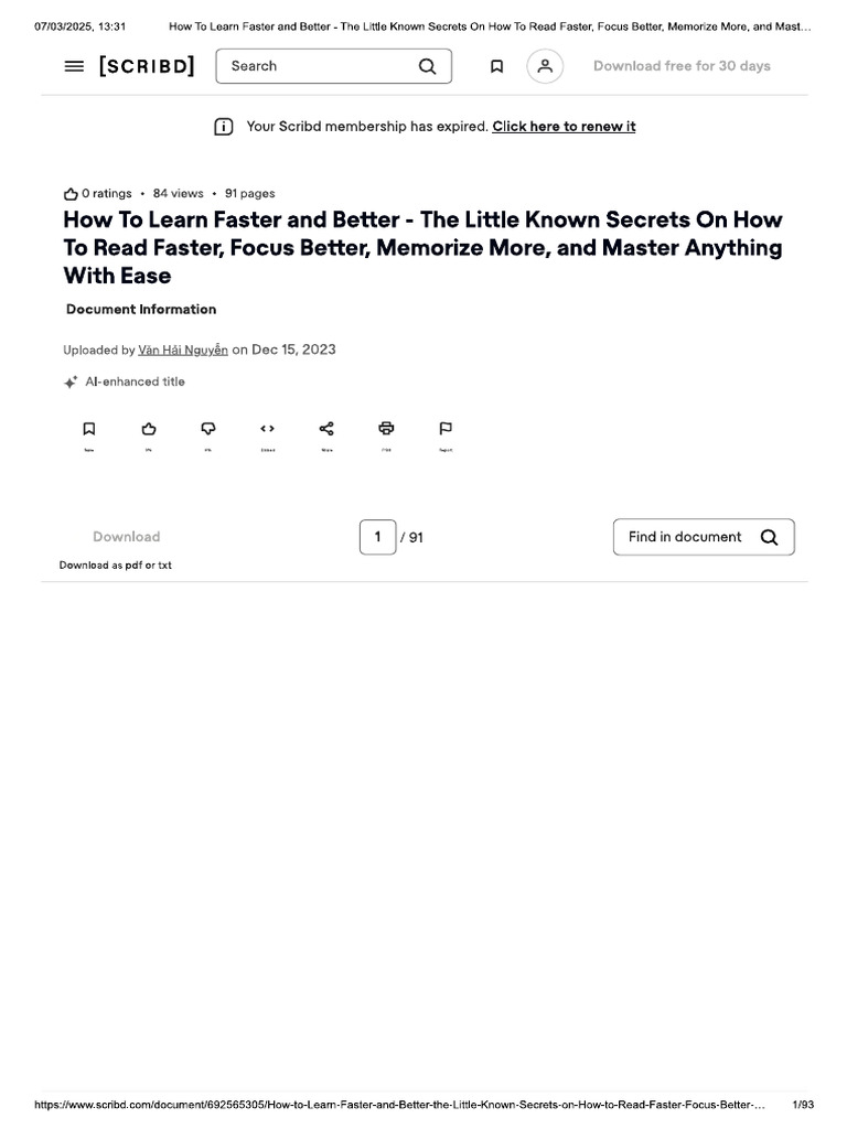 Scribd How To Learn Faster | PDF
