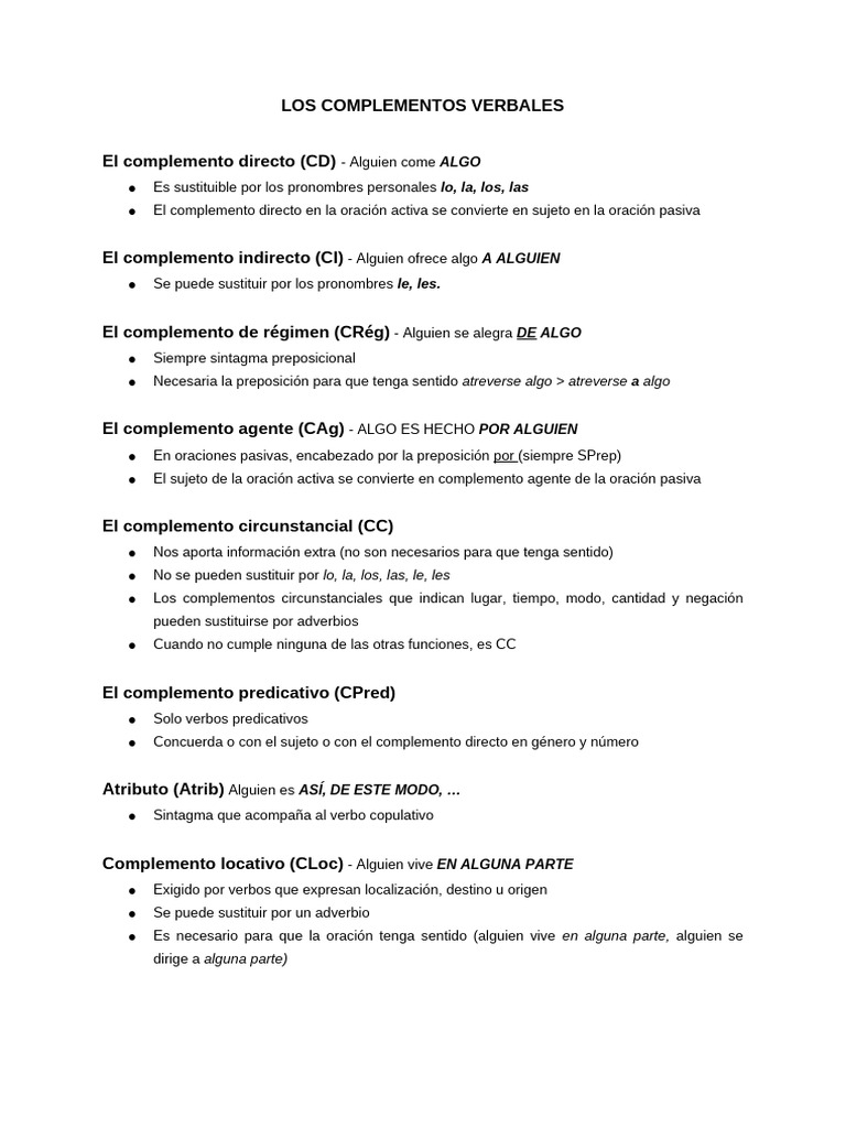 Esquema complementos verbales | PDF