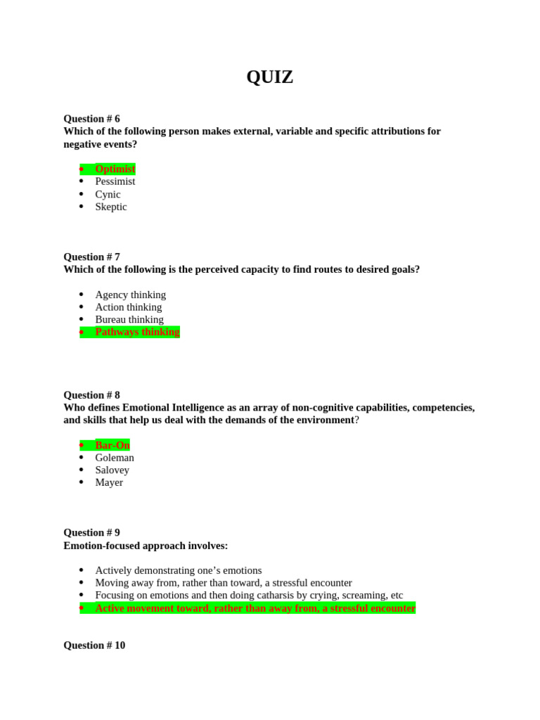 Psy 409 Quiz I | PDF