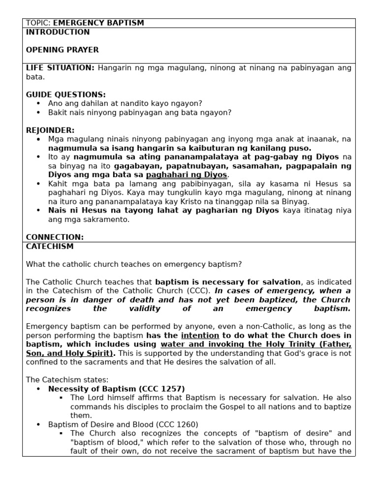 EMERGENCY BAPTISM | PDF | Baptism | Catholic Church