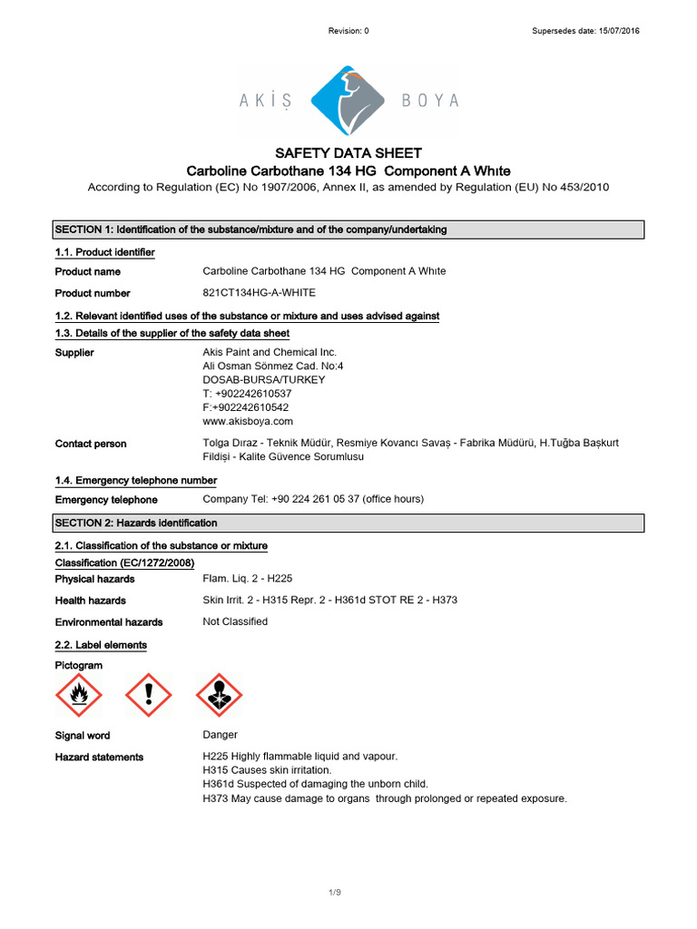 GBF5045_Carboline Carbothane 134 HG Component A White__SDS(Eng) | PDF ...