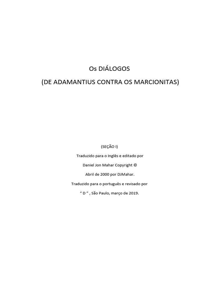 Os DIÁLOGOS DE ADAMANTIUS CONTRA OS MARCIONITAS | PDF | Jesus | Deus