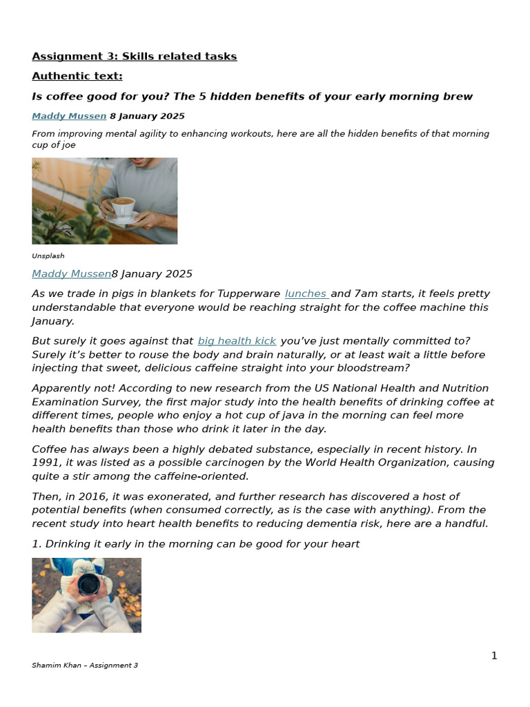 Shamim Khan - Assignment 3 - Final | PDF | Caffeine | Coffee