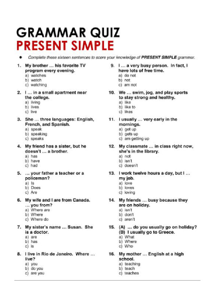 Simple Present Test | PDF