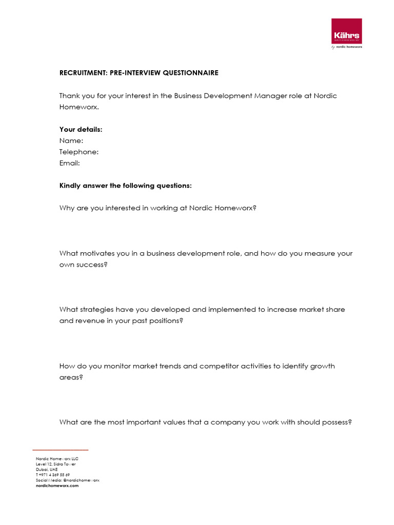 BDM Pre-Interview Questionnaire | PDF