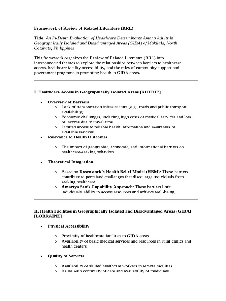 Framework of Review of Related Literature Plus Topic To Be Made | PDF | Health Care | Health Equity