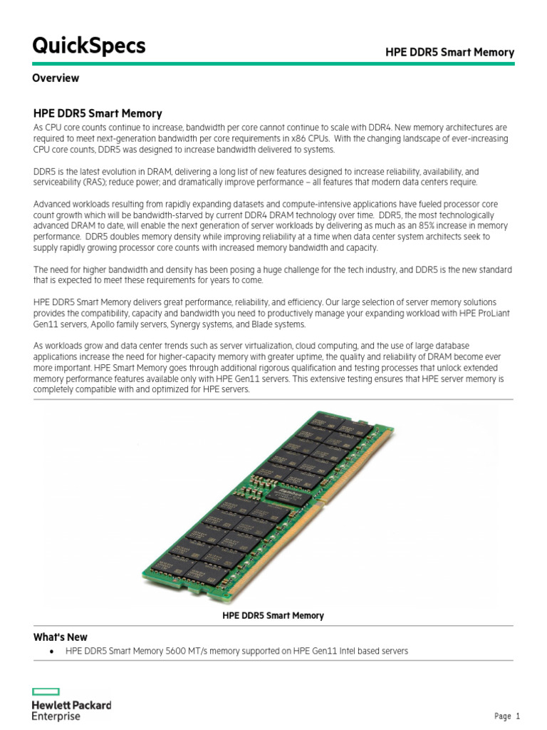 HPE DDR5 Smart Memory-A50004302enw | PDF | Central Processing Unit ...