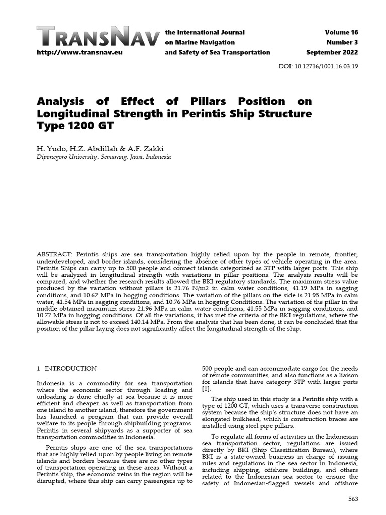 Analysis of Effect of Pillars Position on Longitudinal Strength in ...
