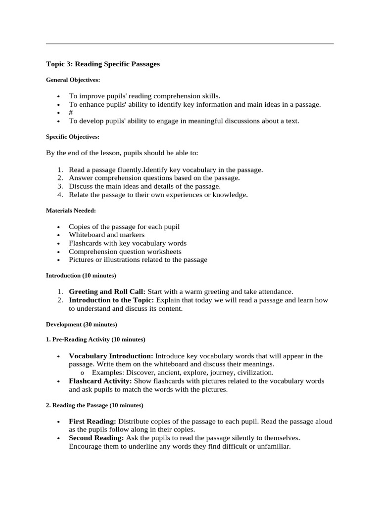 Lesson Note For Primary Five On English | PDF | Reading Comprehension ...