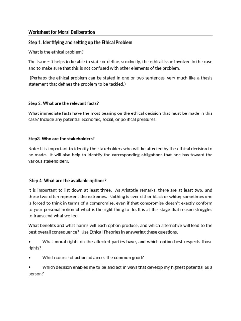 Worksheet For Moral Deliberation2 | PDF | Argument | Reason
