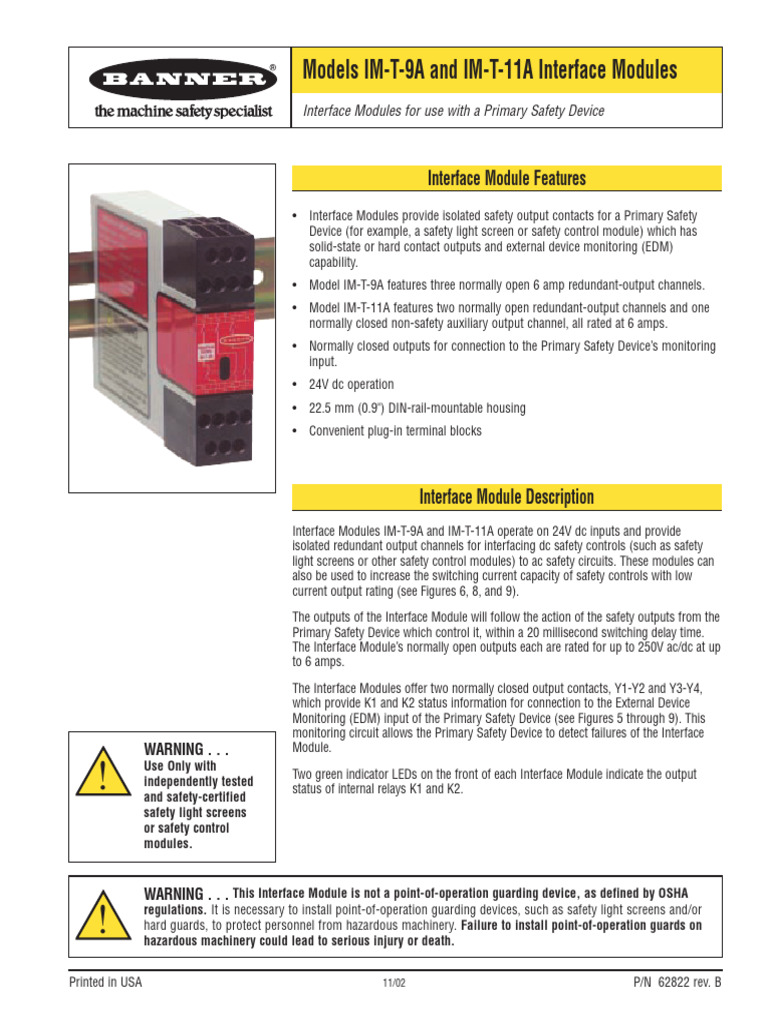 Banner IM T 9A Datasheet | PDF | Switch | Relay