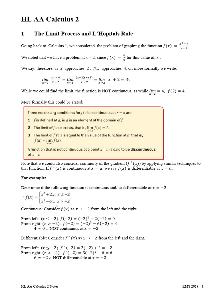 HL AA Calculus 2 Notes RMS | PDF | Velocity | Acceleration