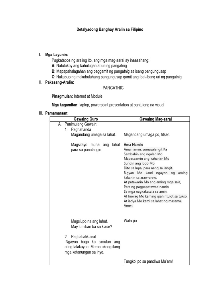 Lesson Plan FIL PANGATNIG | PDF